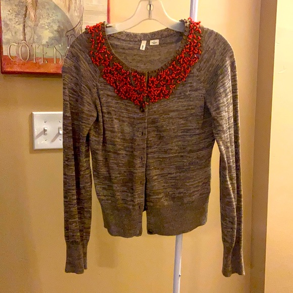 Moth | Sweaters | Moth Brand Cardigan Brown Sweater With Orange Beads ...